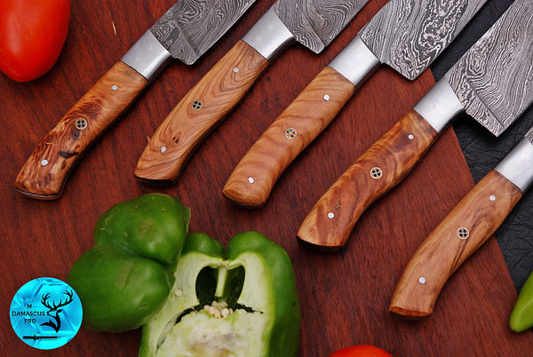 CUSTOM MADE CHEF KNIFE SET HAND FORGED DAMASCUS STEEL KITCHEN KNIVES S ...