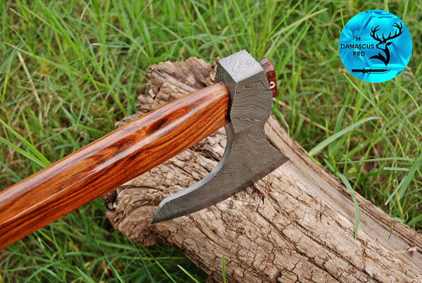 CUSTOM HANDMADE FORGED DAMASCUS STEEL AXE HATCHETS TOMAHAWK VIKING THR ...